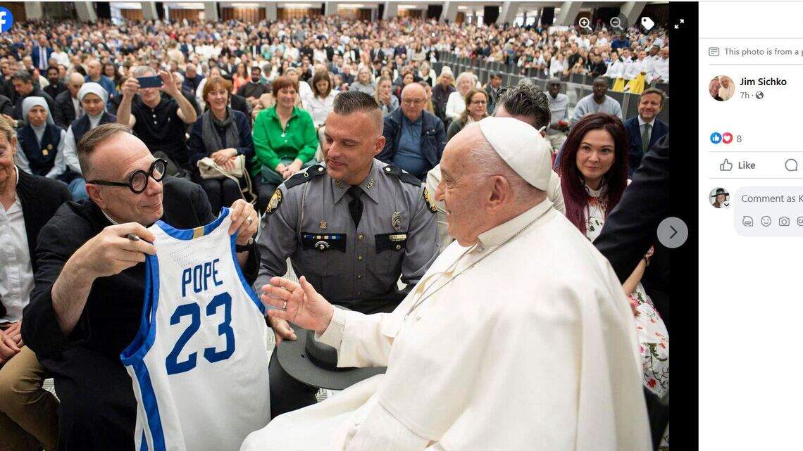 Pope Francis gets a UK basketball Pope jersey from KY priest ...